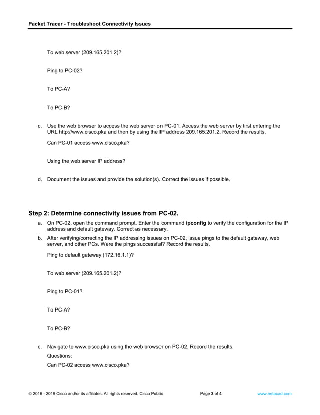Packet-tracer---troubleshoot-connectivity-issues | PDF