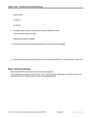 Packet-tracer---troubleshoot-connectivity-issues | PDF