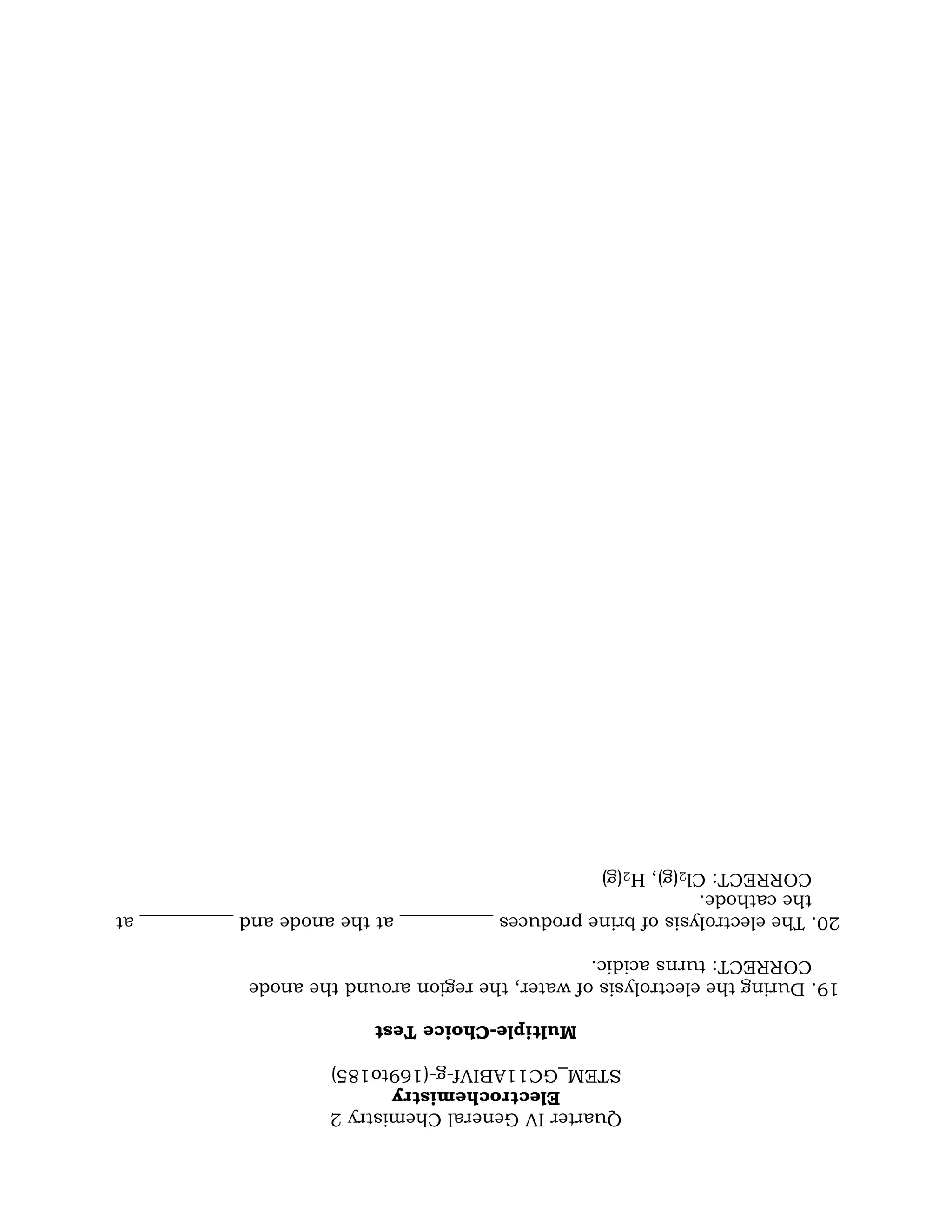 SHS STEM General Chemistry MCT 17. Electrochemistry | PDF