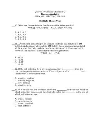 SHS STEM General Chemistry MCT 17. Electrochemistry | PDF