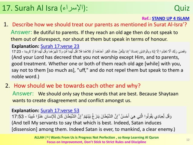 Al Quran (Chapter 17): Surah Al Isra [The Night Journey], Surah Bani ...