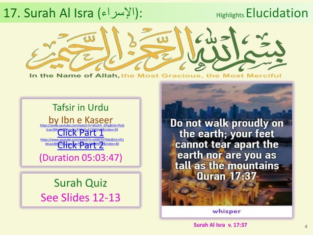 Al Quran (Chapter 17): Surah Al Isra [The Night Journey], Surah Bani ...