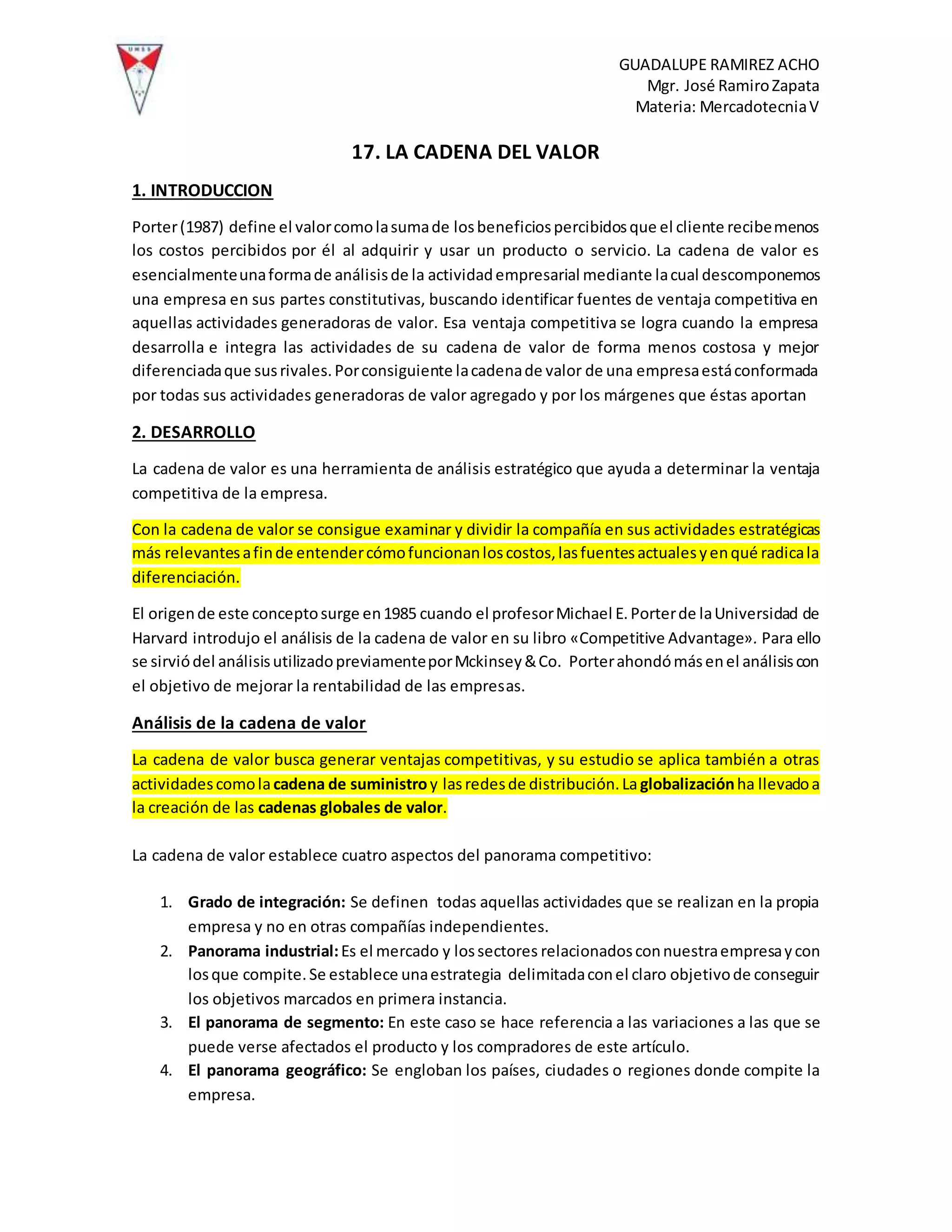 17. la cadena del valor | DOCX