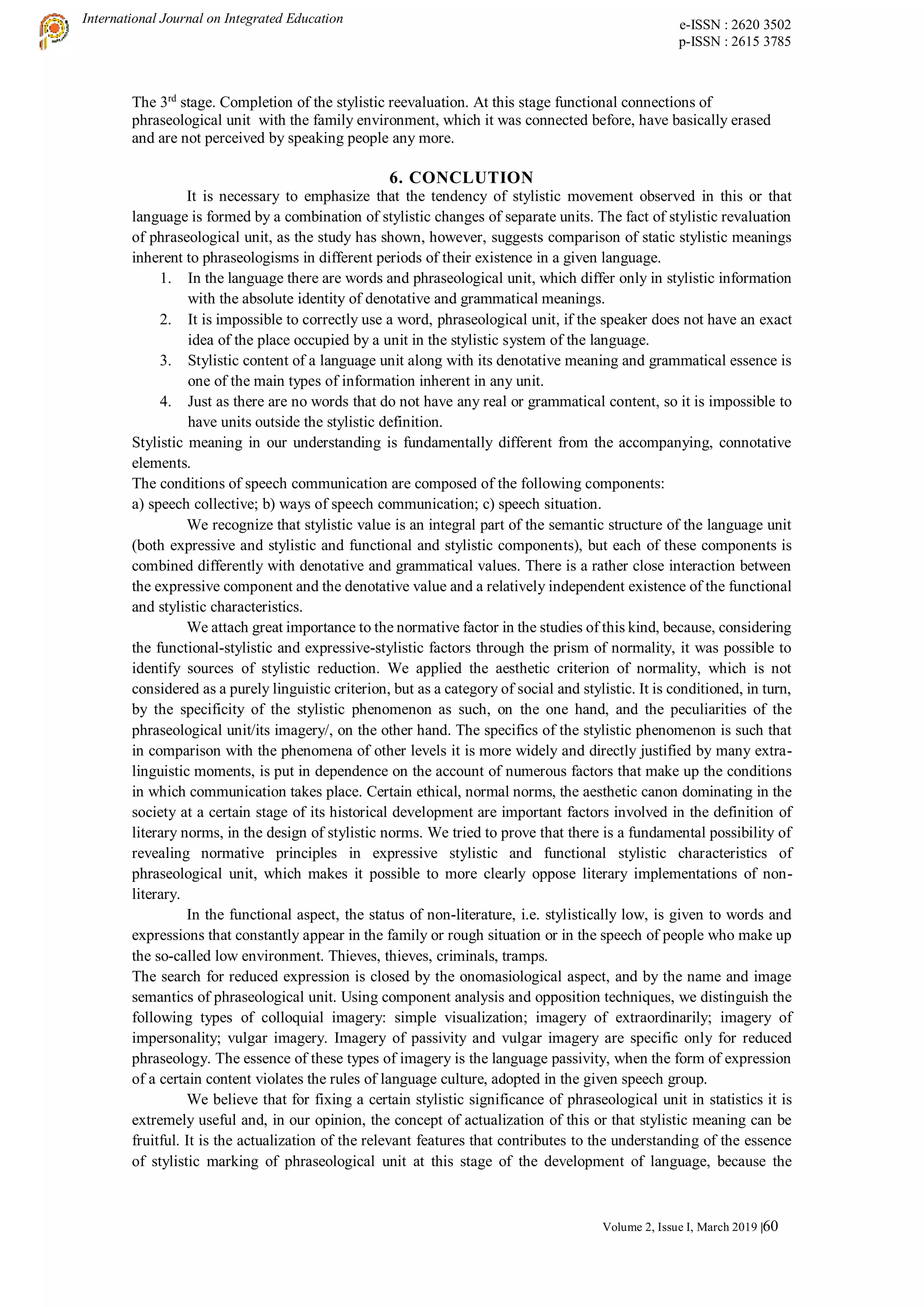 STAGES OF THE STYLISTIC MOVEMENT OF PHRASEOLOGICAL UNITS | PDF