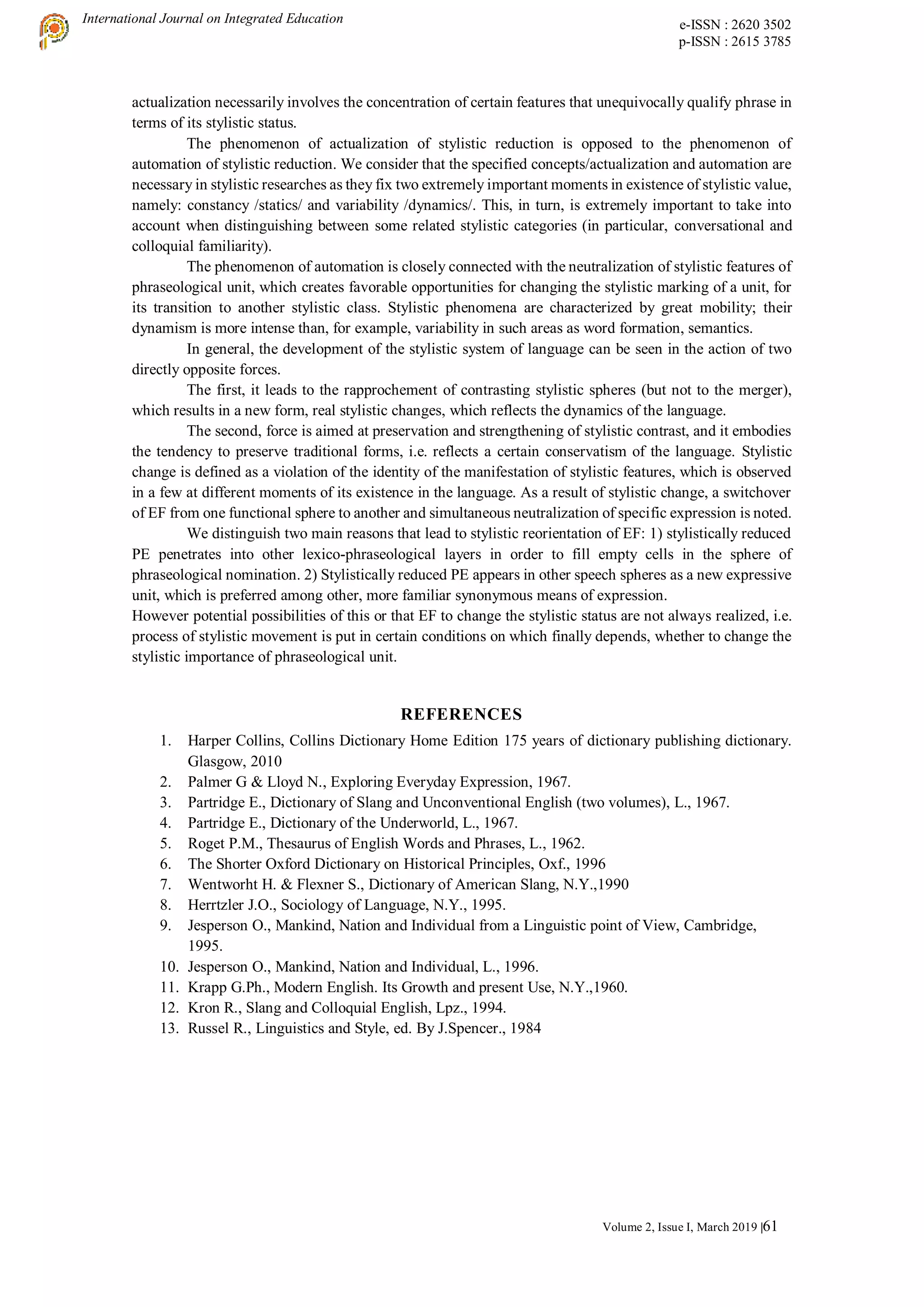 STAGES OF THE STYLISTIC MOVEMENT OF PHRASEOLOGICAL UNITS | PDF