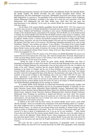 XVI Century Representatives Of Sufism In Central Asia And Analysis Of ...