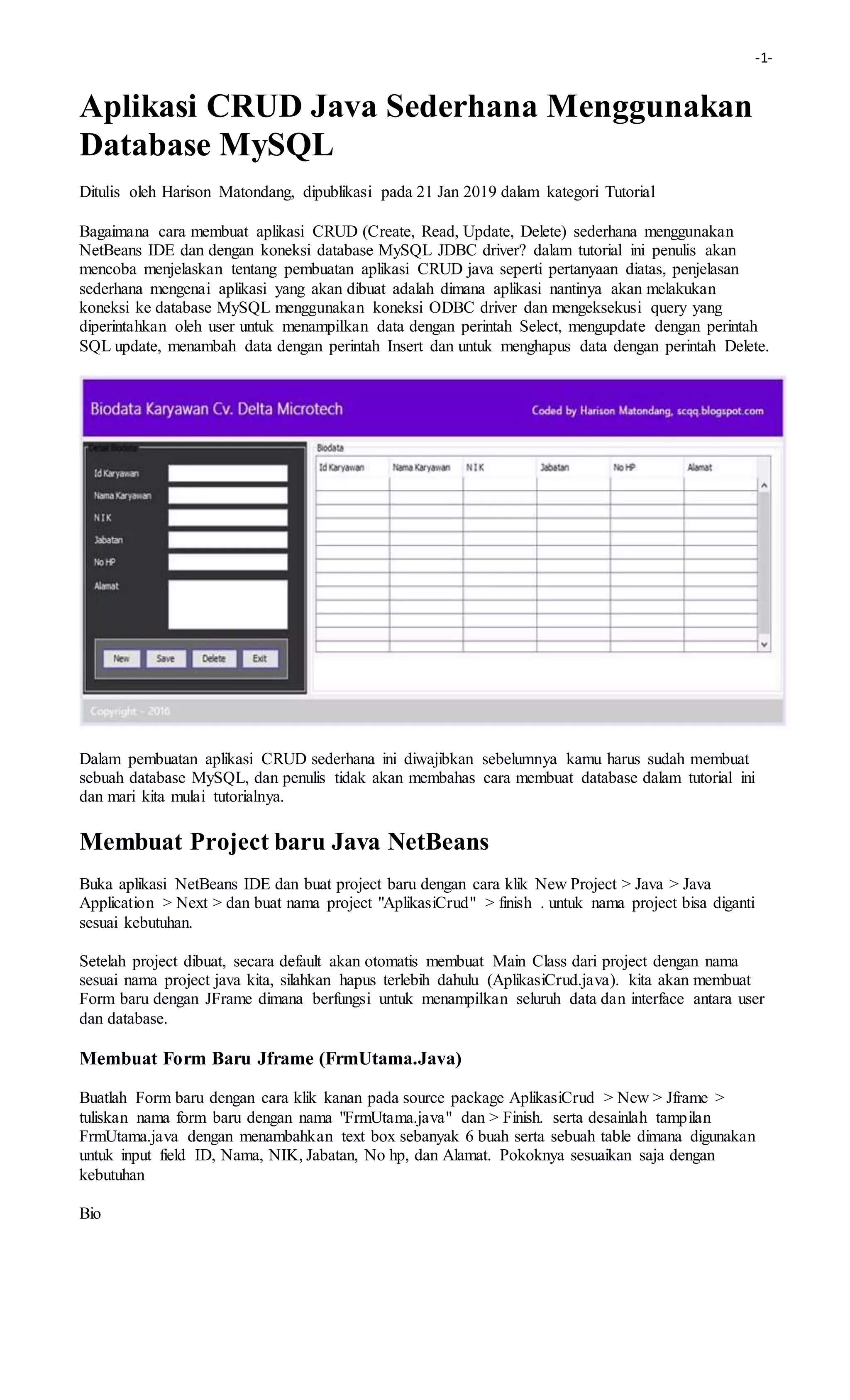 17 Aplikasi Crud Java Sederhana Menggunakan Database My Sql Pdf