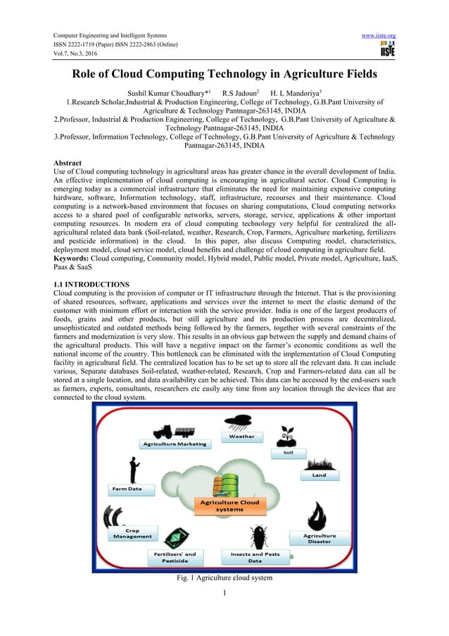 Role of Cloud Computing Technology in Agriculture Fields | PDF | Computing | Technology & Computing