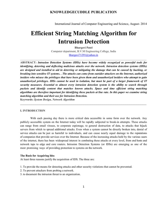 Efficient String Matching Algorithm For Intrusion Detection