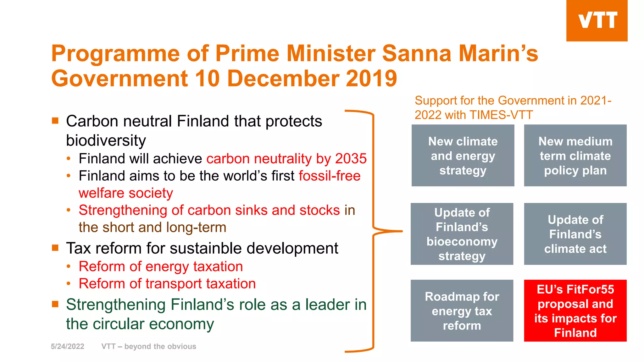 Carbon neutral Finland 2035 - impact assessments of national policies ...