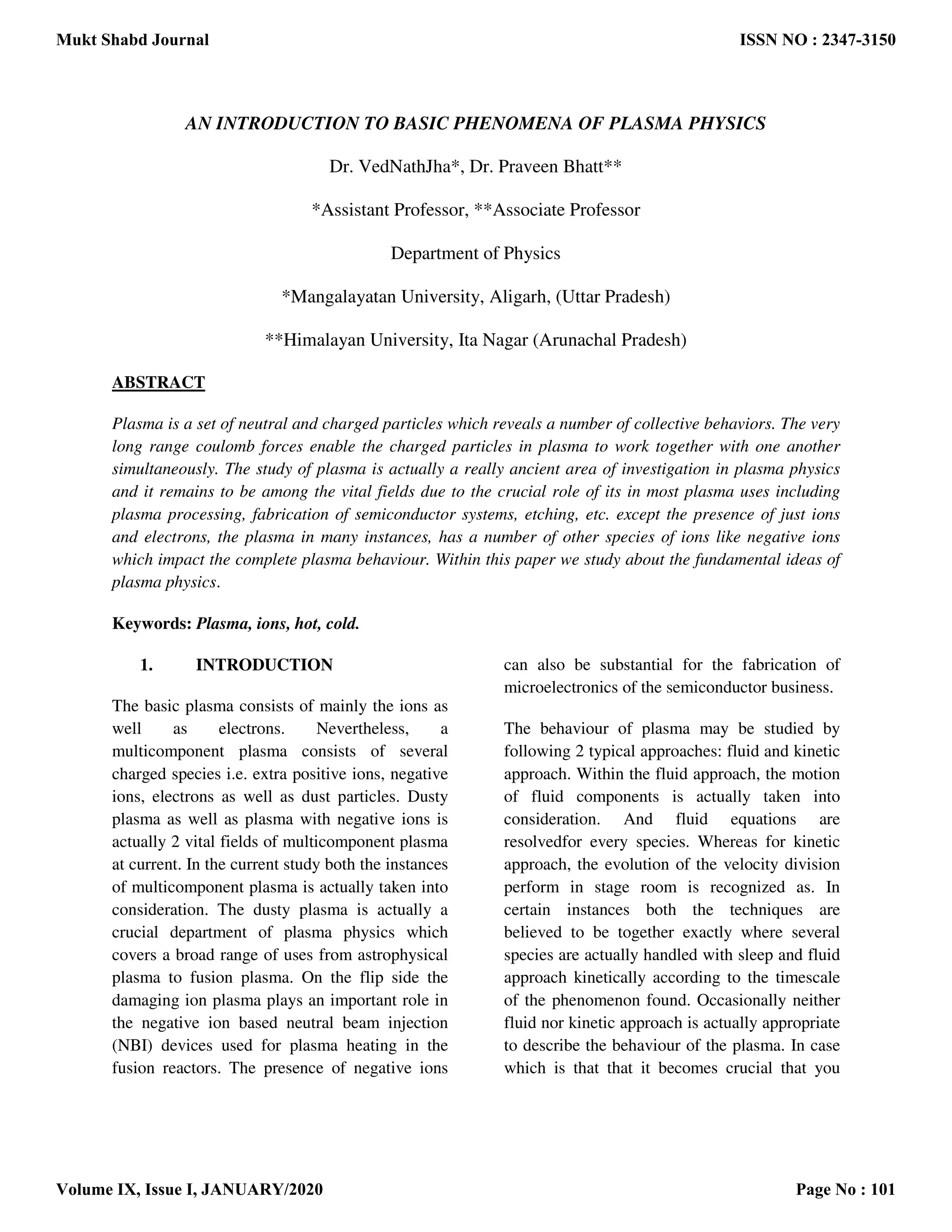 AN INTRODUCTION TO BASIC PHENOMENA OF PLASMA PHYSICS | PDF | Physics ...