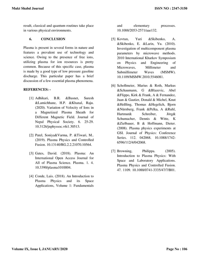 AN INTRODUCTION TO BASIC PHENOMENA OF PLASMA PHYSICS | PDF