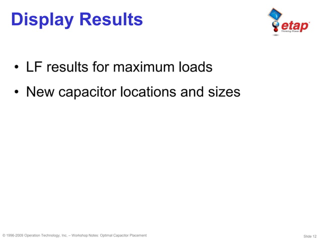 Etap Ocp Optimal Capacitor Placement Pdf Science