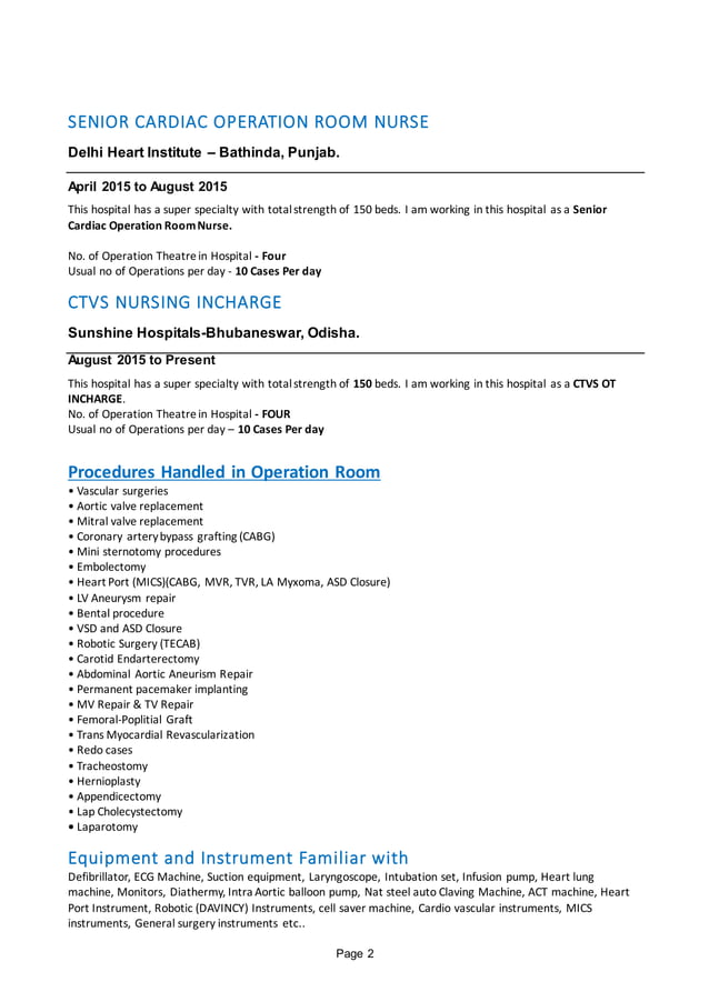 CARDIAC OPERATION ROOM NURSING INCHARGE | DOCX