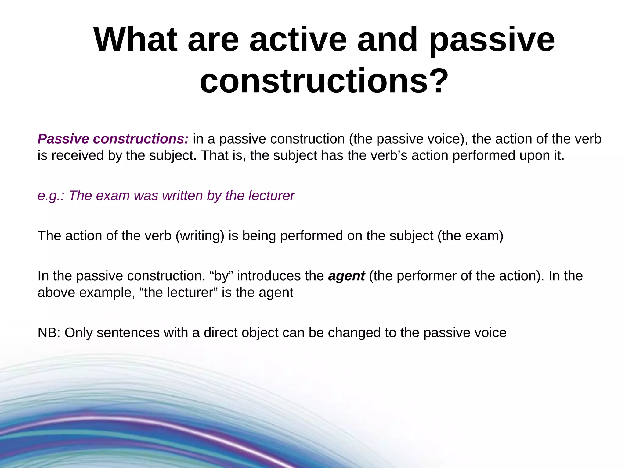 Foundations of Grammar 17: What are active and passive constructions? | PPT