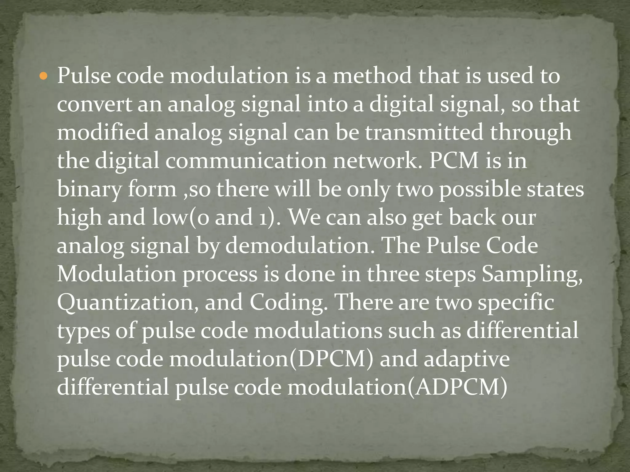 Pulse code modulation (PCM) | PPTX