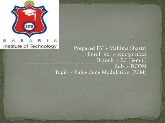 Pulse Code Modulation Pcm Pptx Digital Audio Computer Software