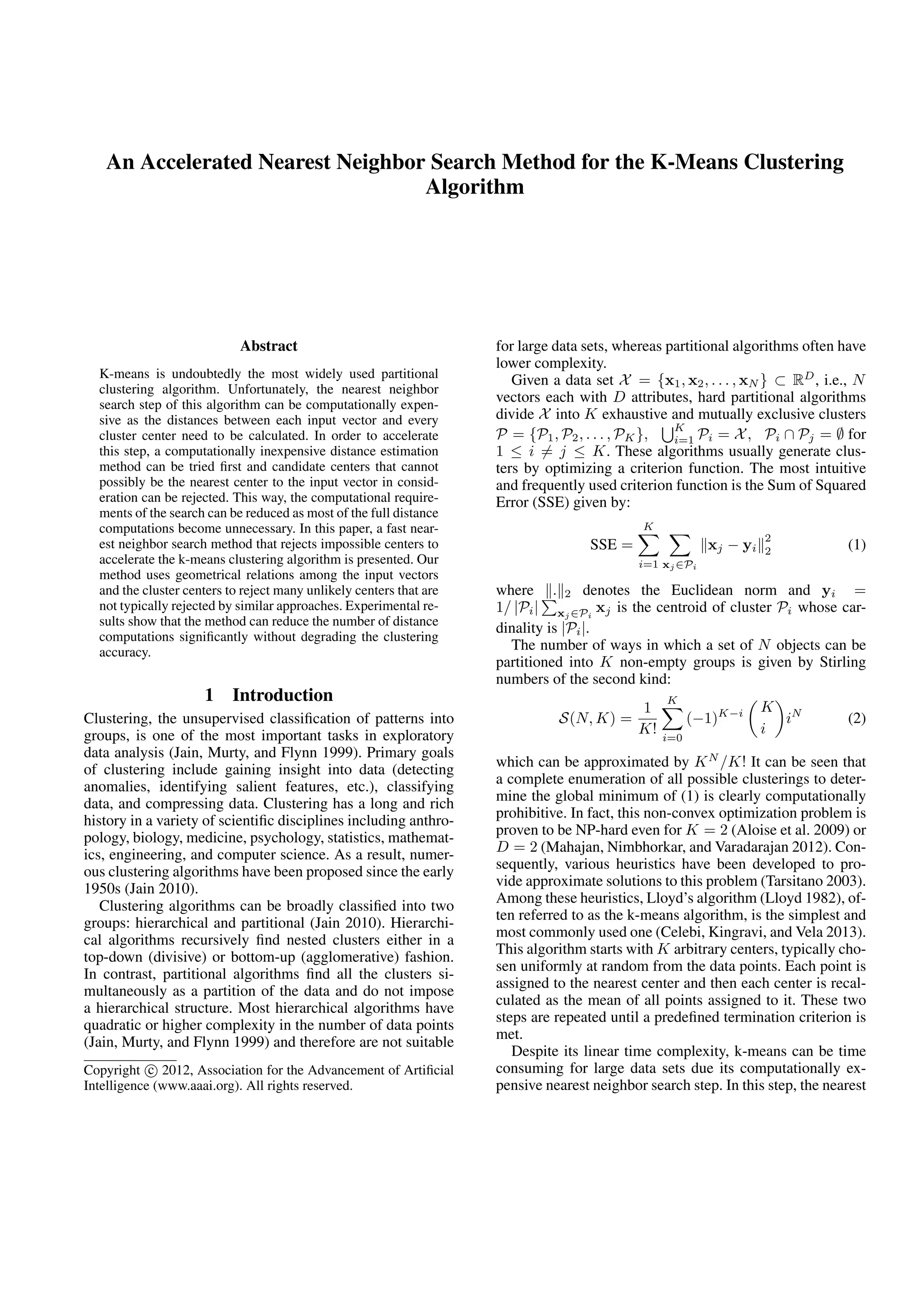 Anacceleratednearestneighborsearchmethodforthek Meansclusteringalgorithm Pdf