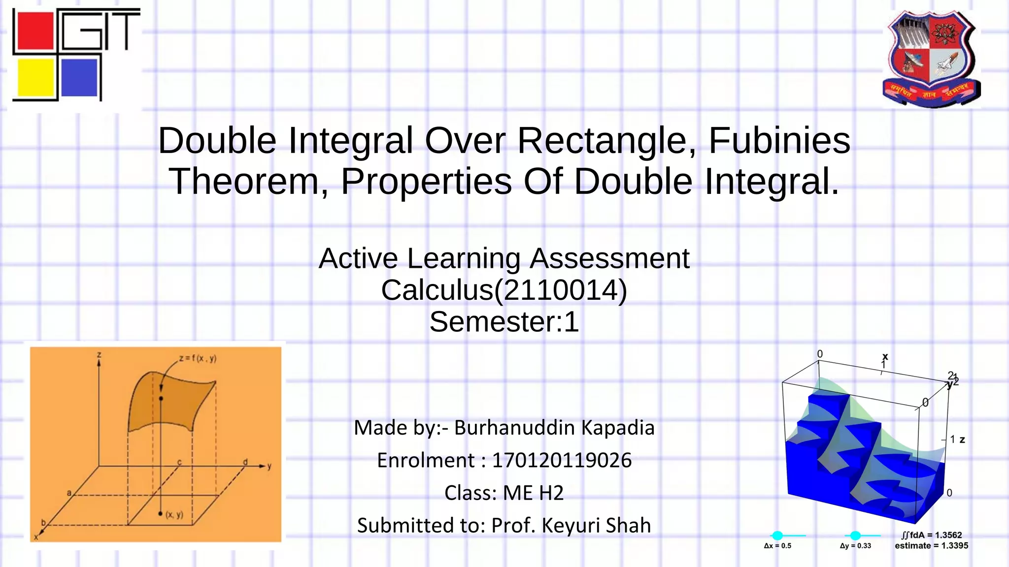 Double integral over rectangles, Fubinis theorem, properties of double ...