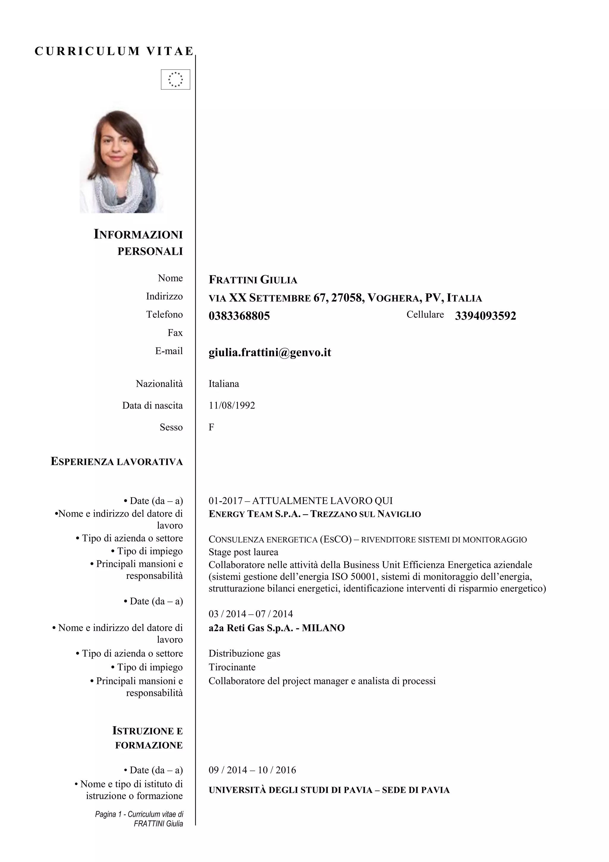 Giulia Frattini Curriculum Vitae | PDF