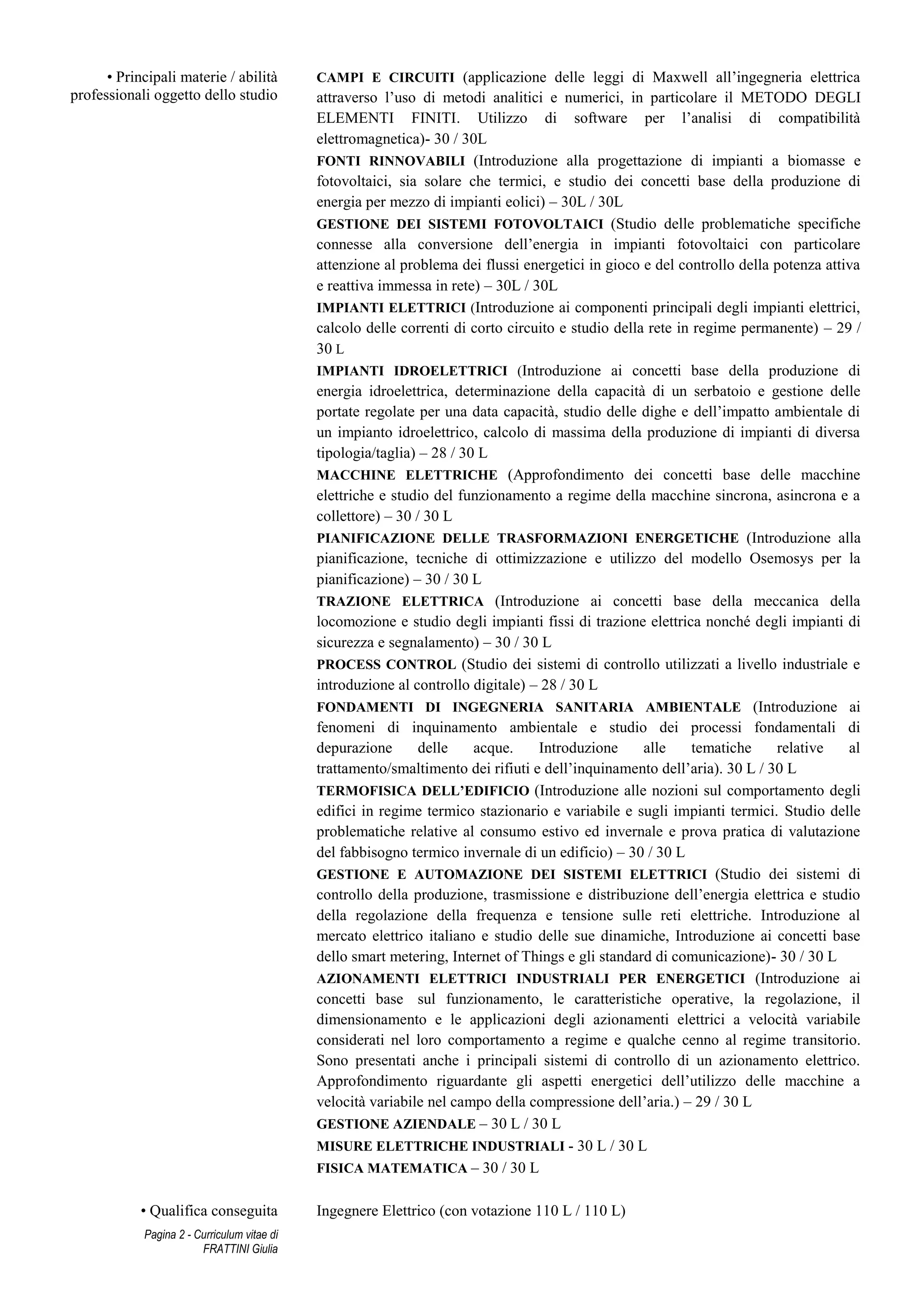 Giulia Frattini Curriculum Vitae | PDF