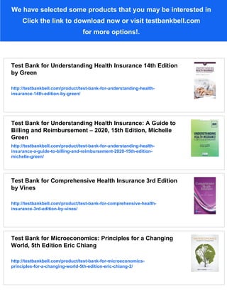 Test Bank for Understanding Health Insurance 13th Edition by Green | PDF