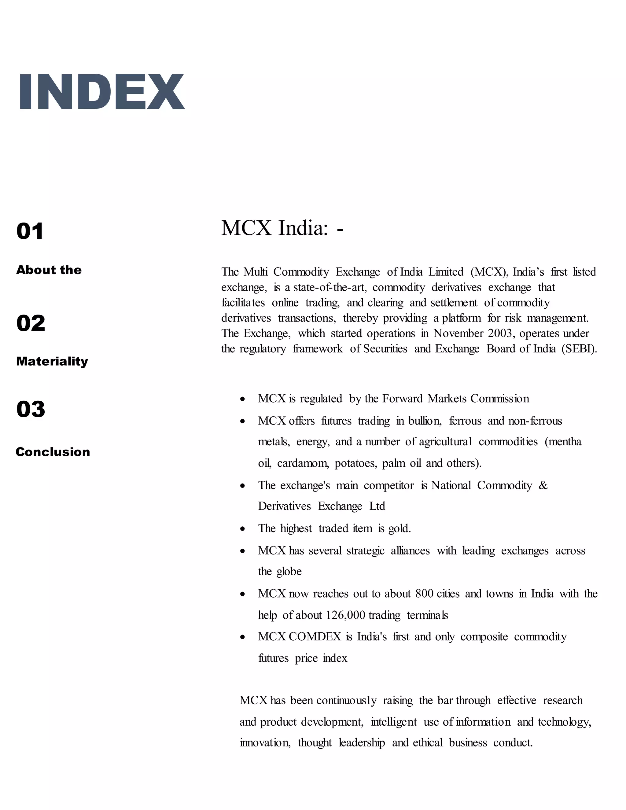 17020243000 mcx materiality assessment of MCX india | DOCX