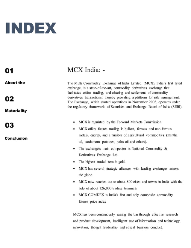 17020243000 mcx materiality assessment of MCX india | DOCX