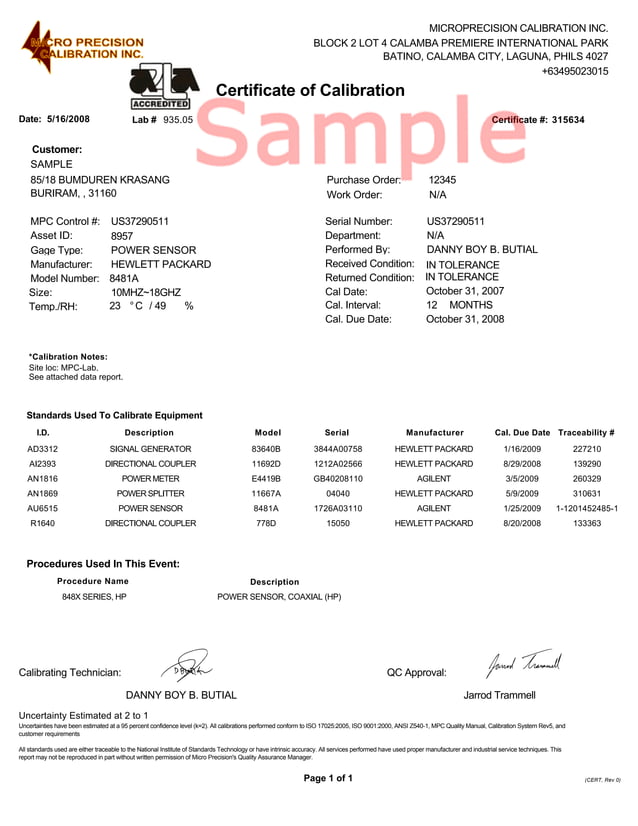 17025 ph sample certificate | PDF | Computer Peripherals | Computing