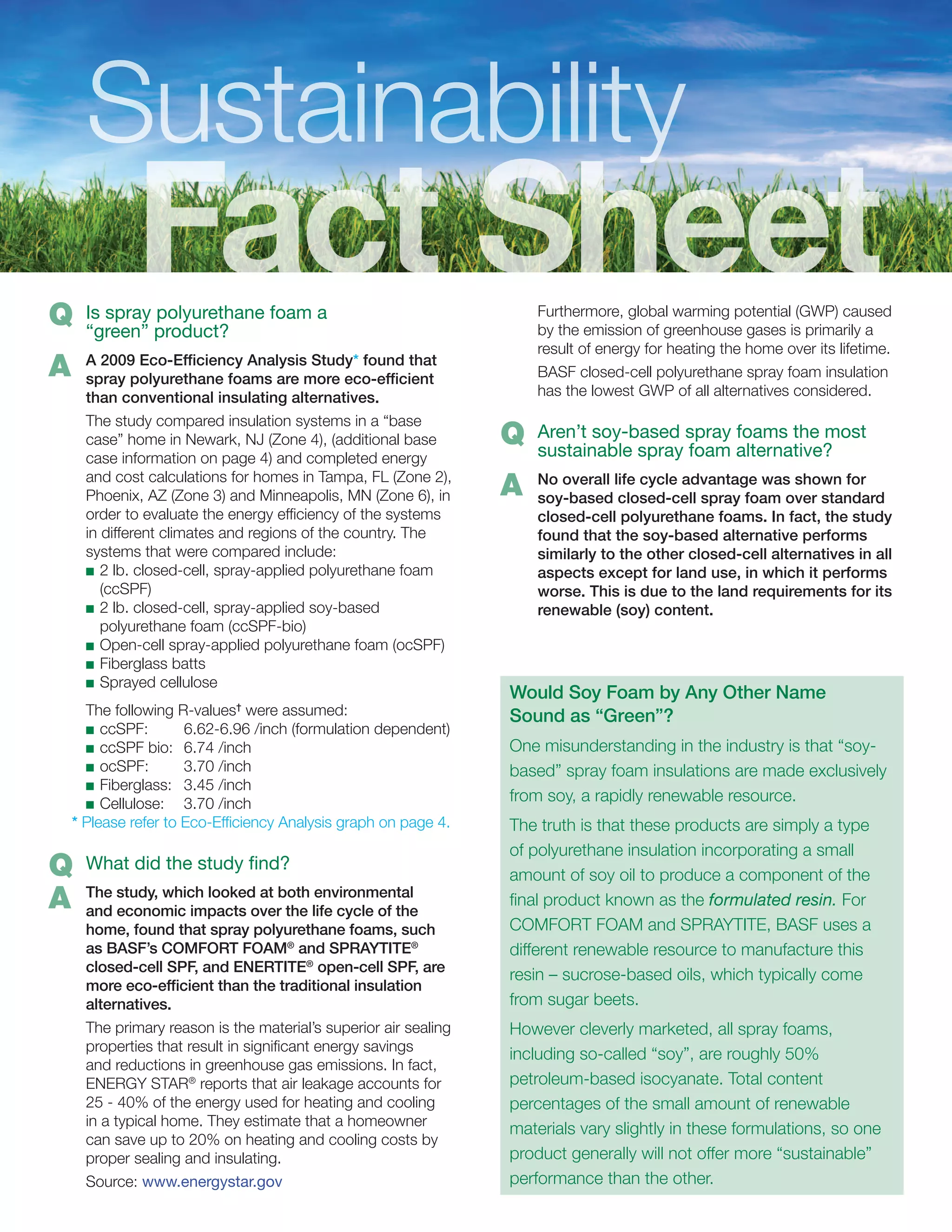 Spray Polyurethane Foam Sustainability Fact Sheet | PDF
