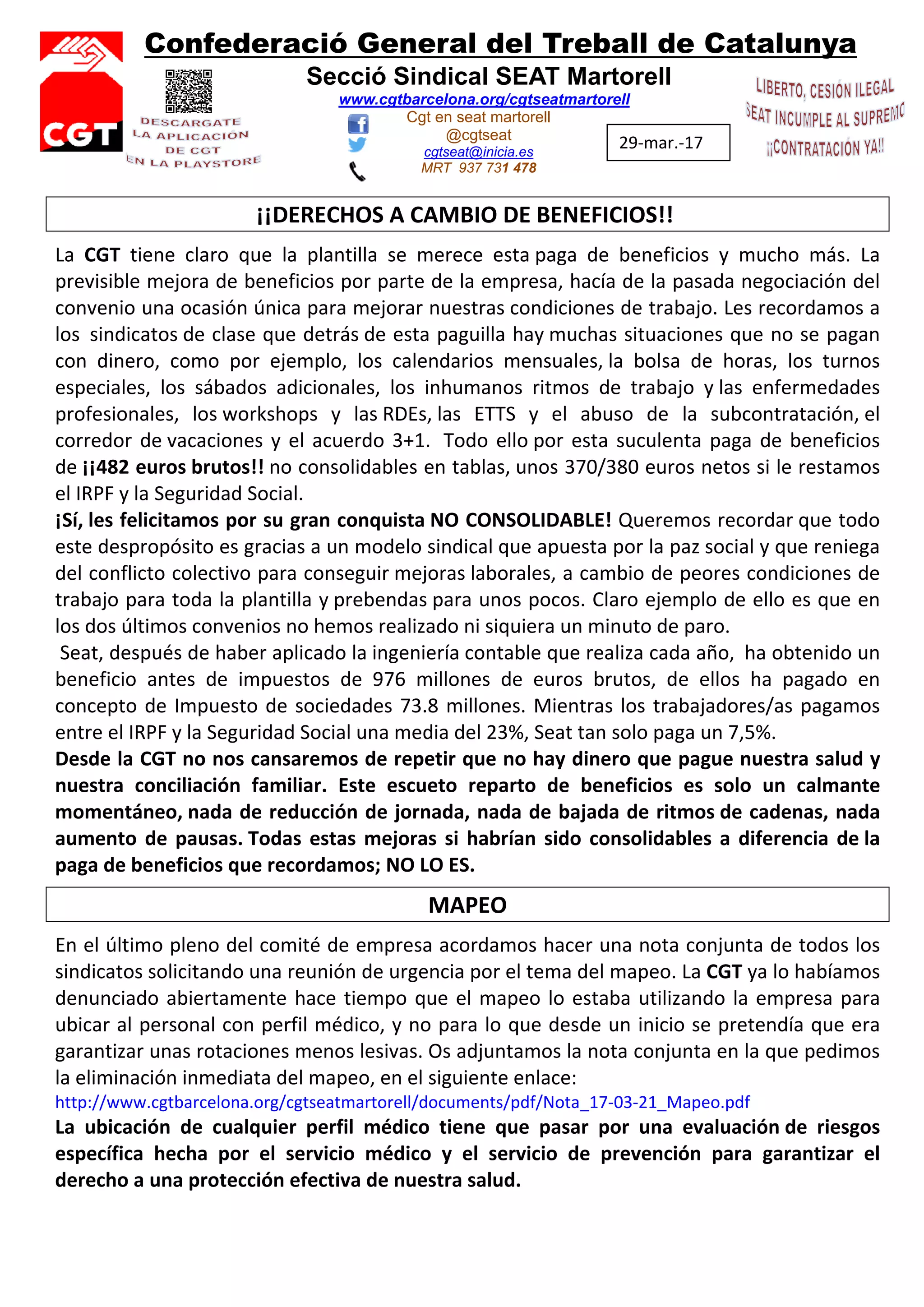 FULL/HOJA INFORMATIU/ INFORMATIVA 170329 CGT | PDF | Business | Business and Finance