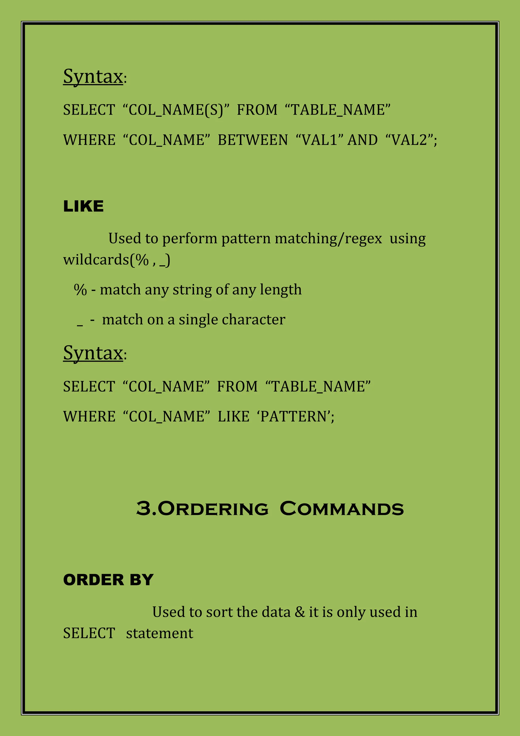 Cheat Sheet Sql Commands With Examples And Easy Understanding Pdf