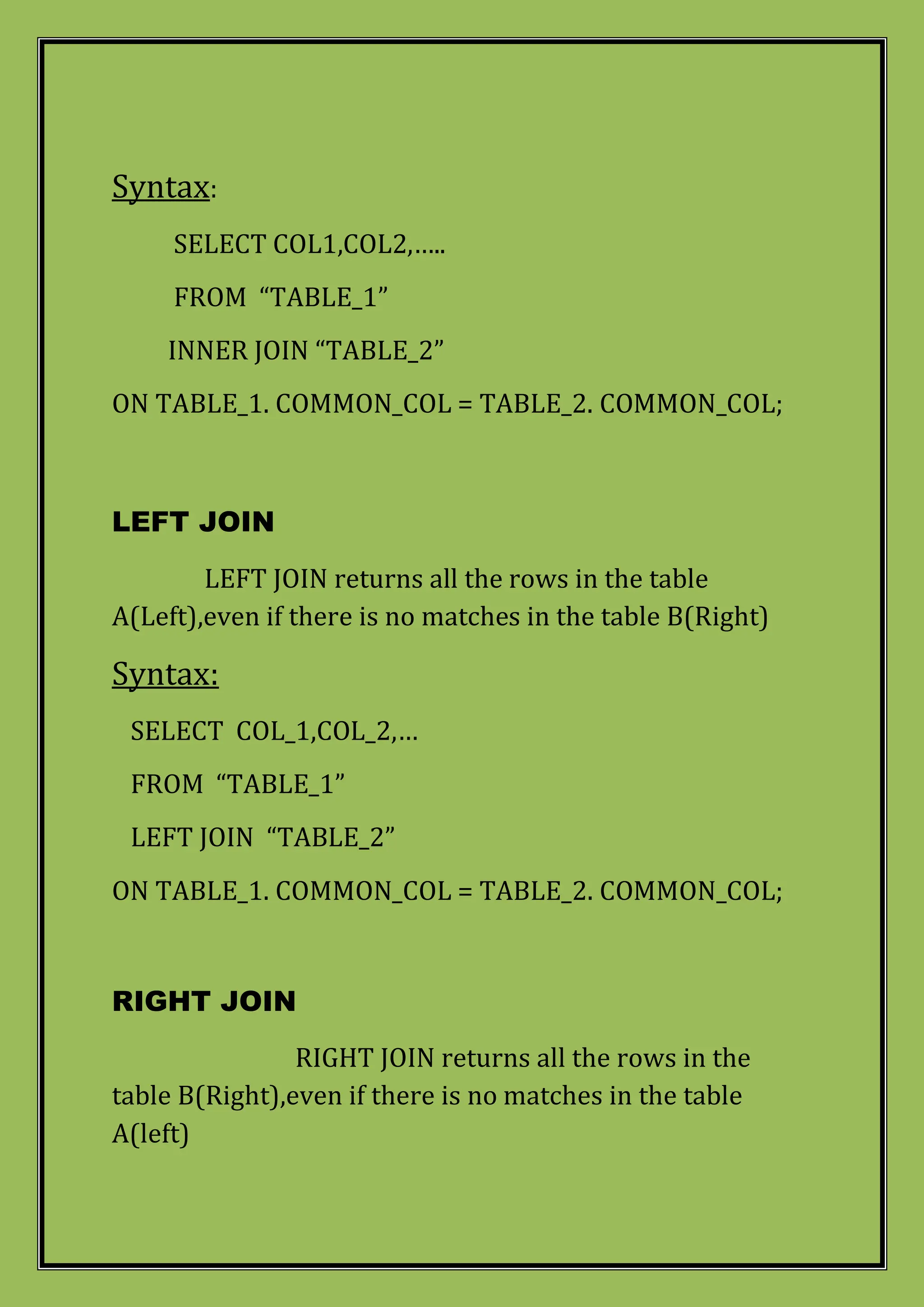 Cheat Sheet Sql Commands With Examples And Easy Understanding Pdf