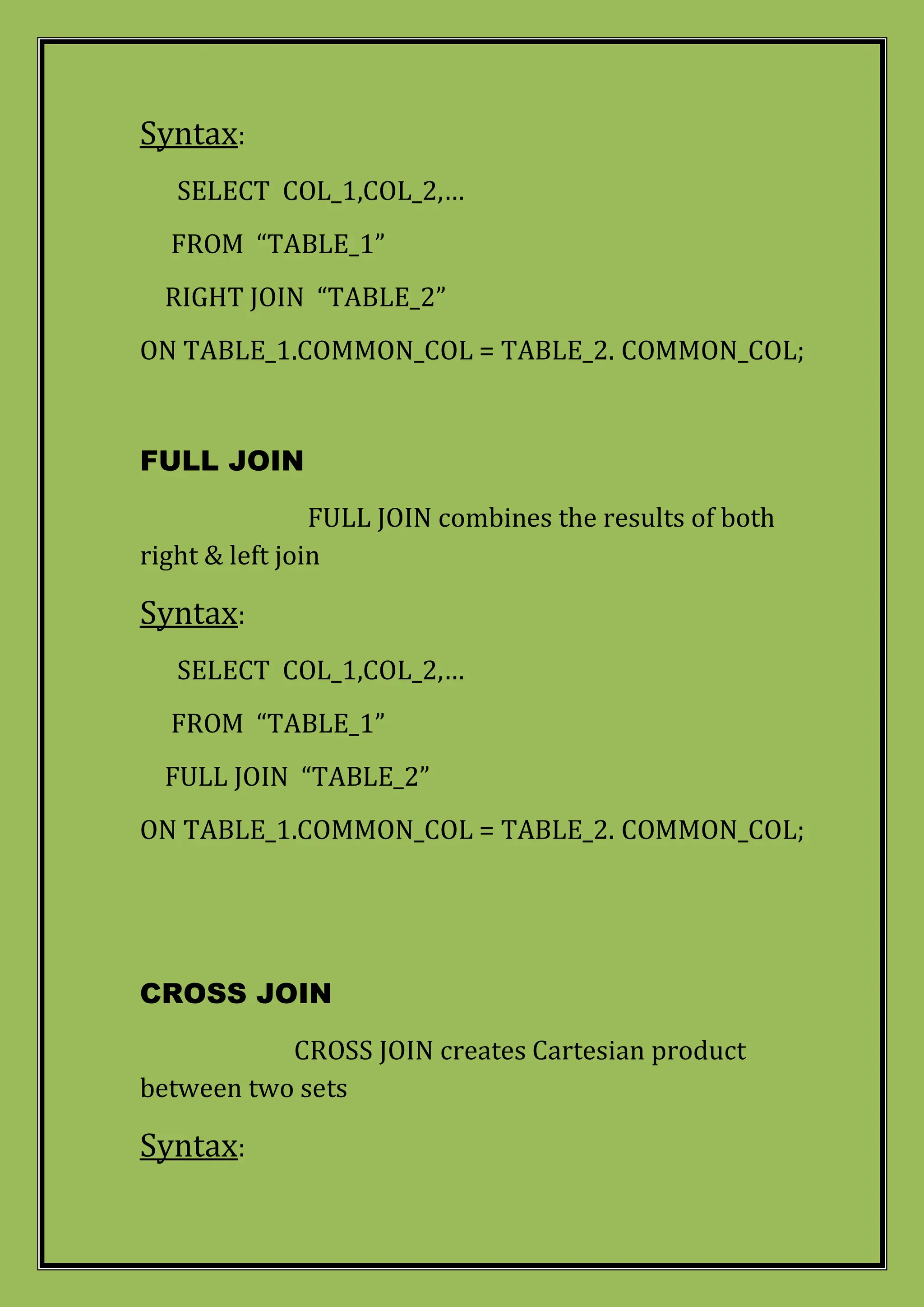 Cheat Sheet Sql Commands With Examples And Easy Understanding Pdf 