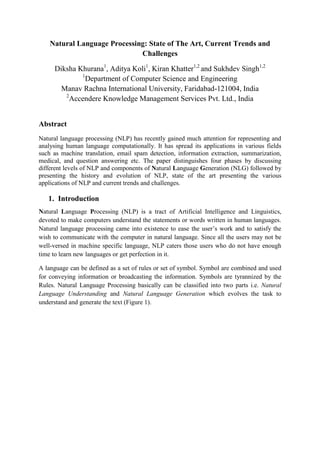 Natural Language Processing: State of The Art, Current Trends and ...