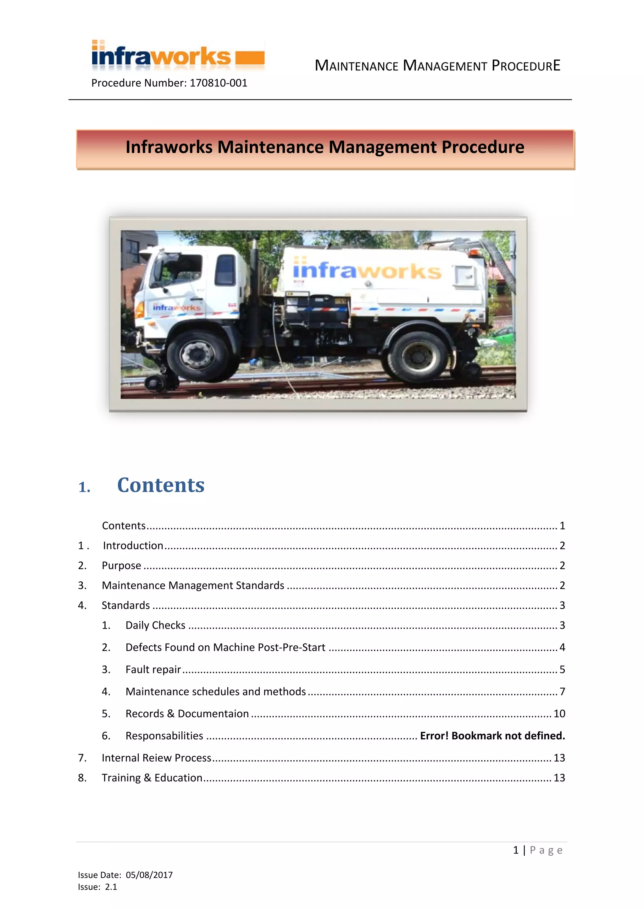 170810 001 maintenance management procedure v2.1 | PDF