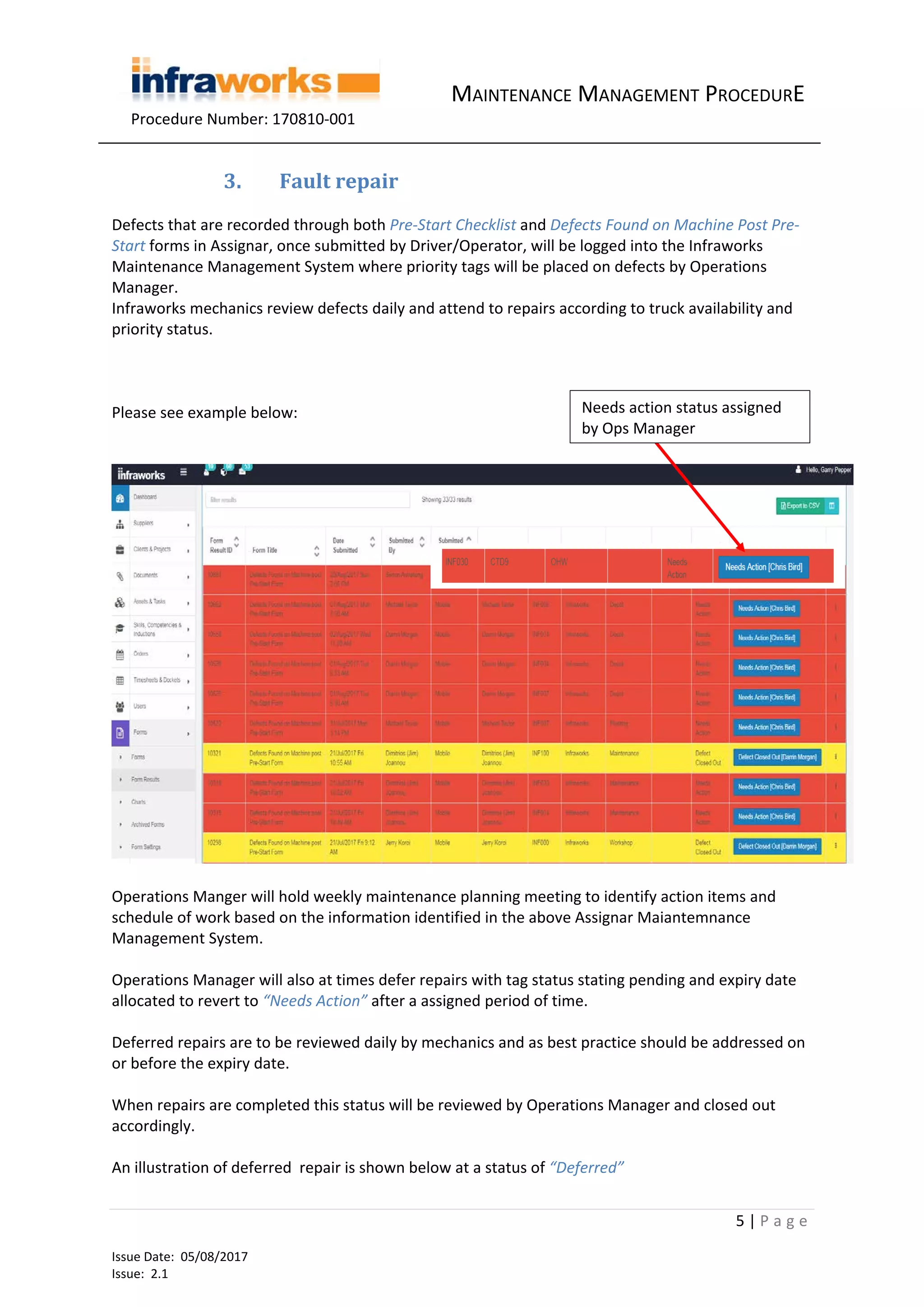 170810 001 maintenance management procedure v2.1 | PDF