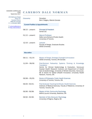 Cameron Norman Current Curriculum Vitae (2017) | PDF