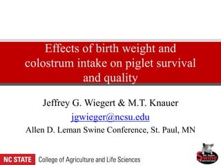 Jeffrey Wiegert - Effects of Birth Weight and Colostrum Intake on ...