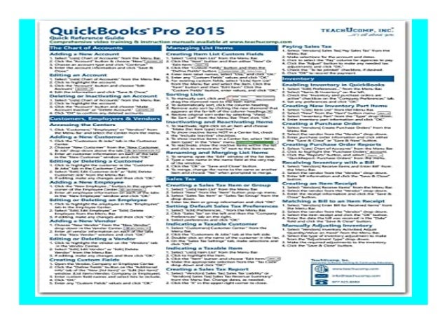 QuickBooks Pro 2015 Quick Reference Training Card - Laminated Guide ...