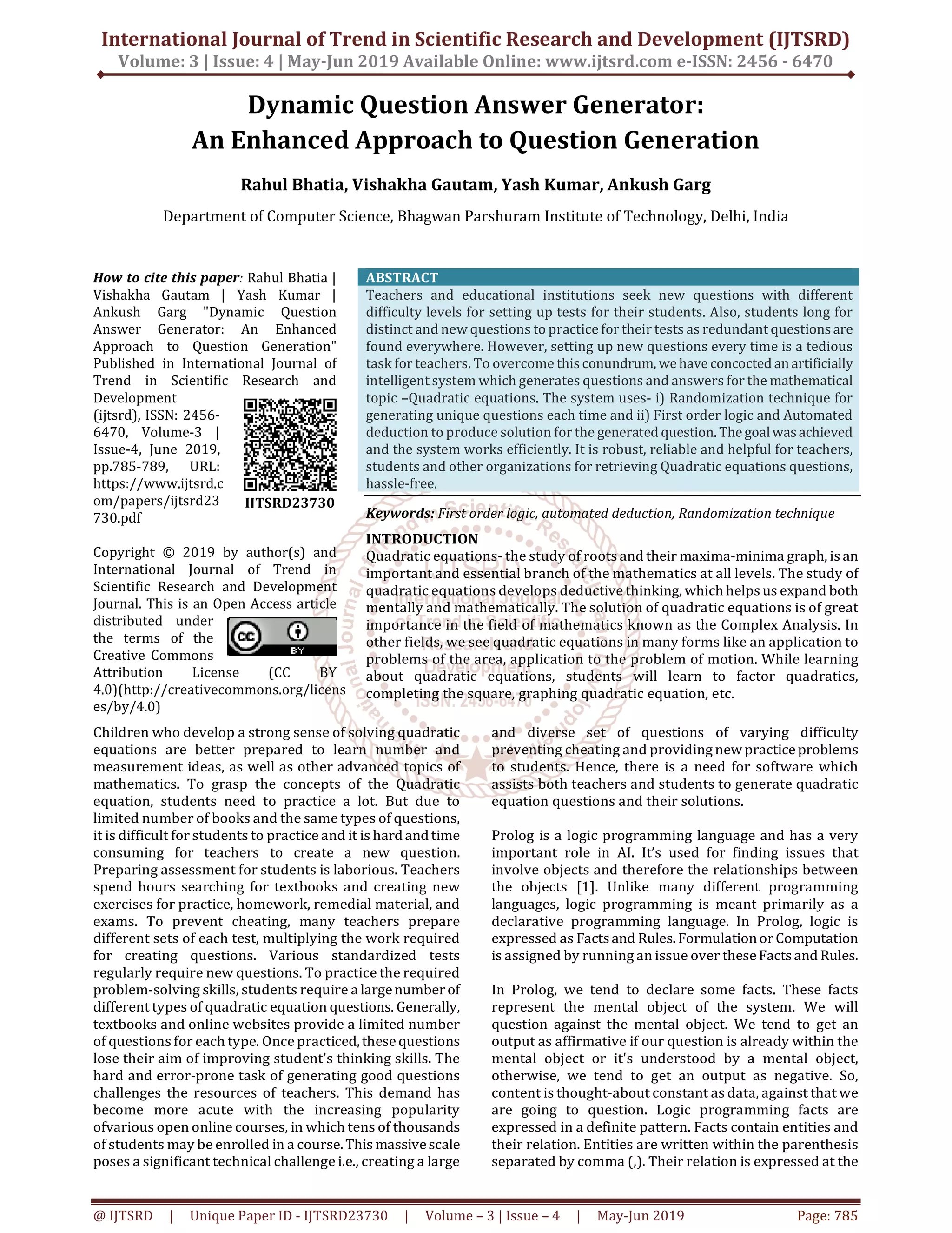 Dynamic Question Answer Generator An Enhanced Approach to Question ...