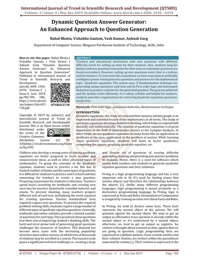 Dynamic Question Answer Generator An Enhanced Approach to Question Generation | PDF ...