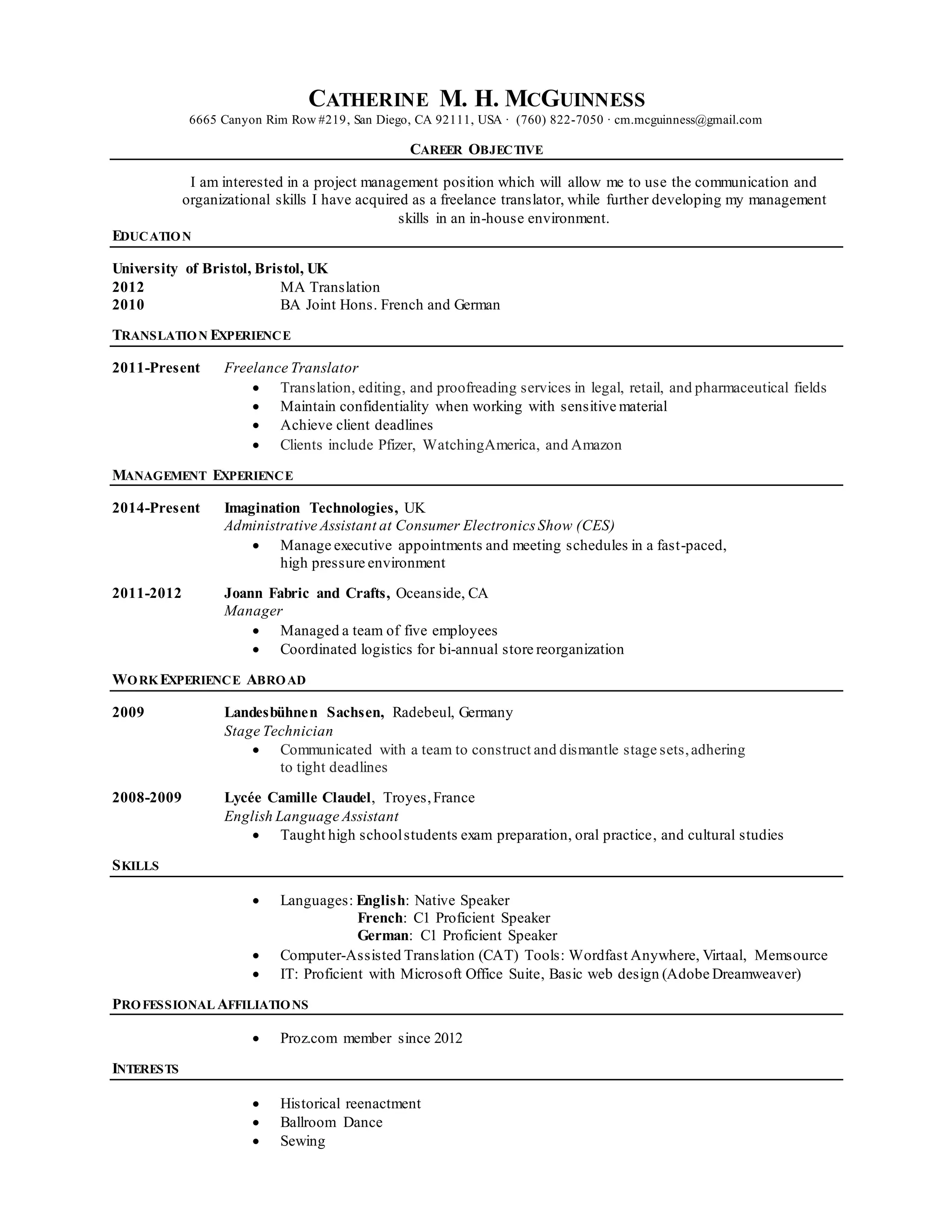 Catherine McGuinness CV 2016 | DOCX
