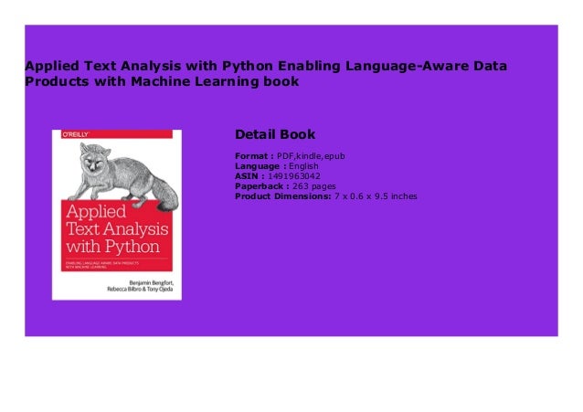 Applied Text Analysis With Python Enabling Language Aware Data Products With Machine Learning
