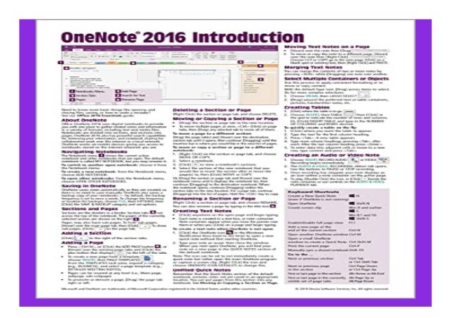 Onenote 2016 Introduction Quick Reference Guide Windows Version Cheat