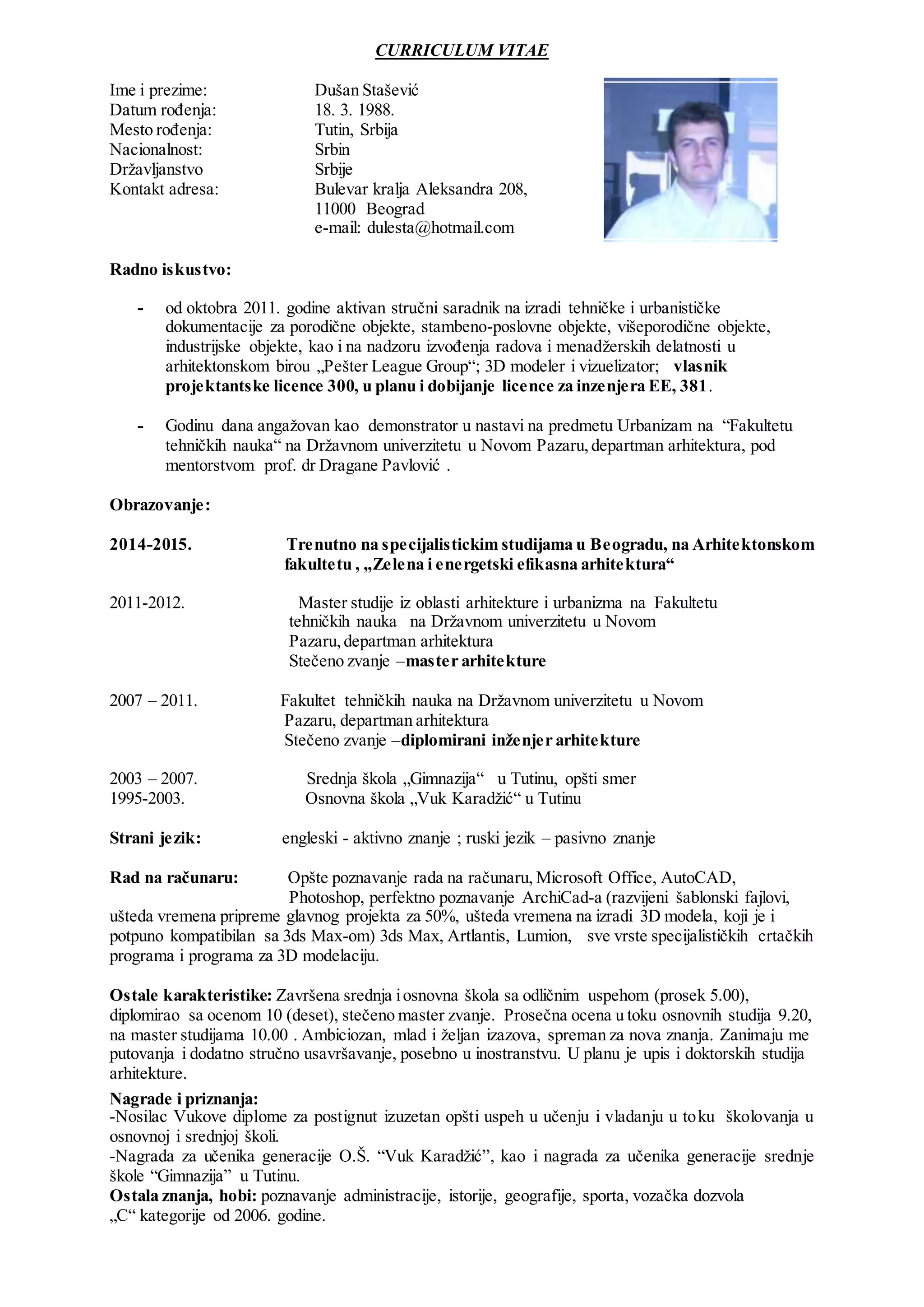Dusan Stasevic CV 3 | DOCX