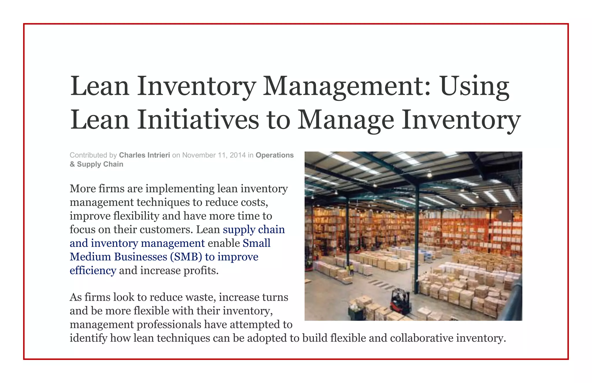 Lean Inventory Management: Using Lean Initiatives to Manage Inventory | PPT