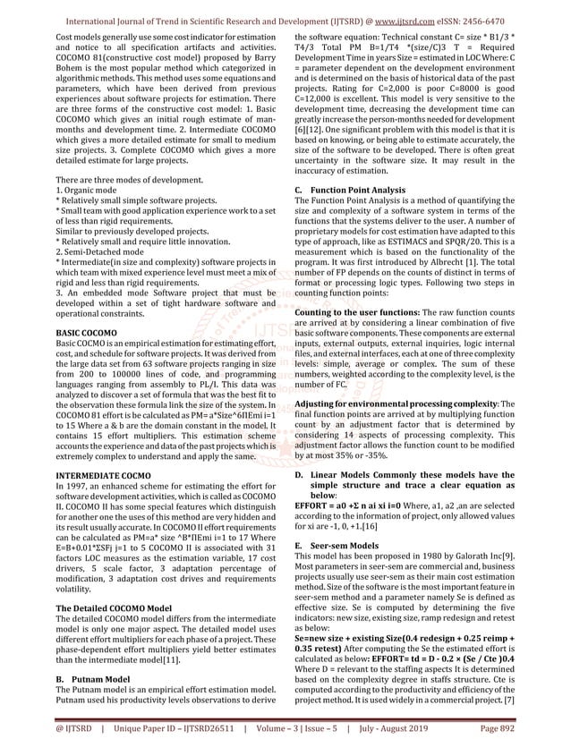 Review On Algorithmic And Non Algorithmic Software Cost Estimation Techniques Pdf