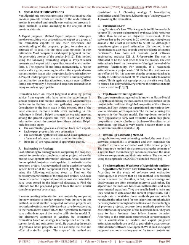 Review On Algorithmic And Non Algorithmic Software Cost Estimation Techniques Pdf