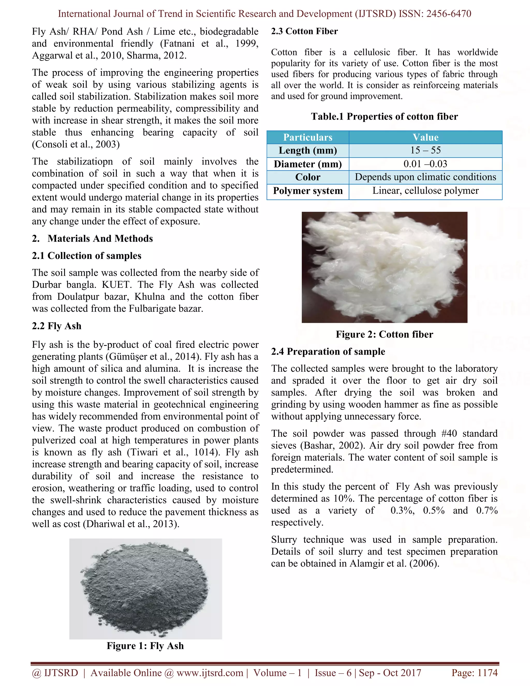 Soil Stabilization using Fly Ash and Cotton Fiber | PDF
